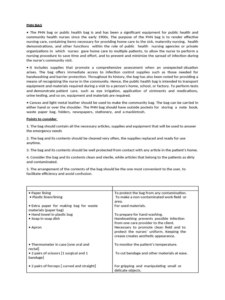 PHN BAG Contents | PDF | Hand Washing | Self-Improvement