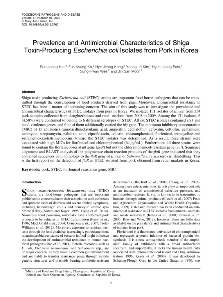 2019 - Prevalence and Antimicrobial Characteristics of Shiga Toxin ...