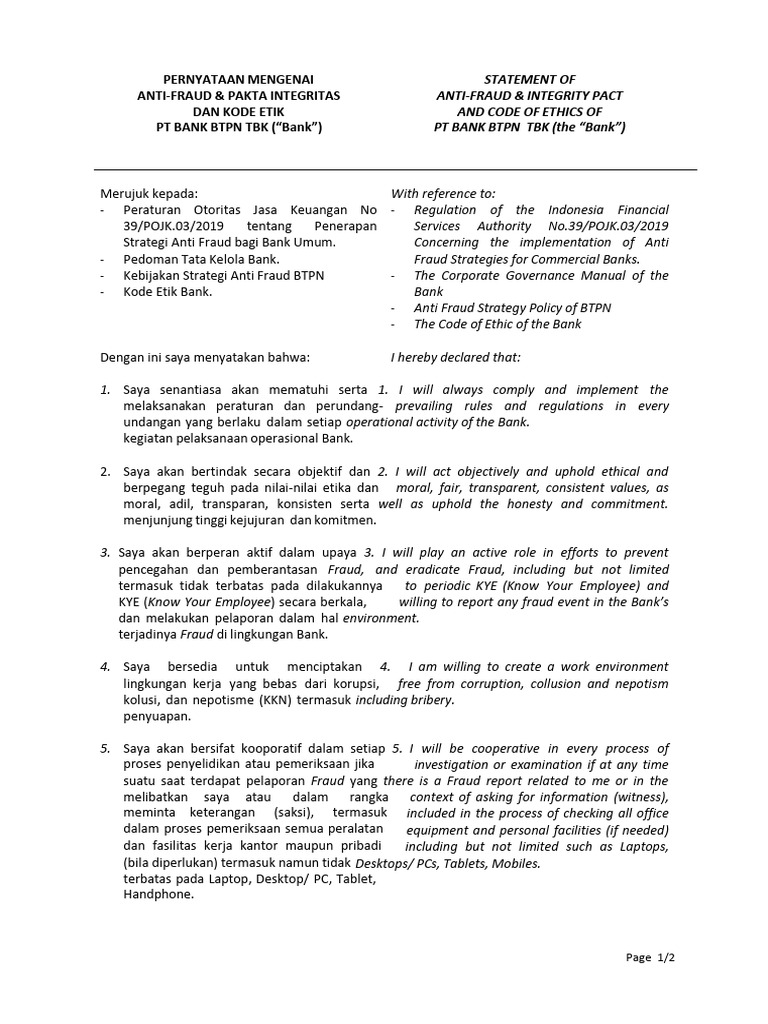 2024 AFM Deklarasi Anti Fraud Pakta Integritas Dan Kode Etik 2 | PDF