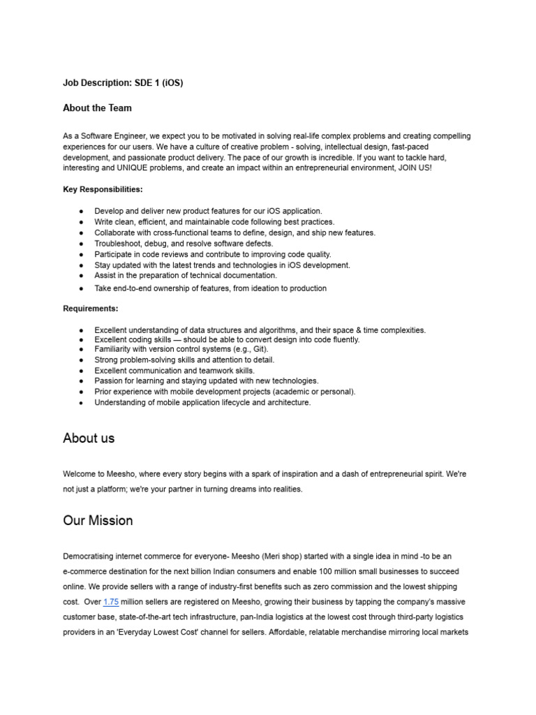 Job Description - SDE 1 (iOS) (1) (1) - 1 | PDF