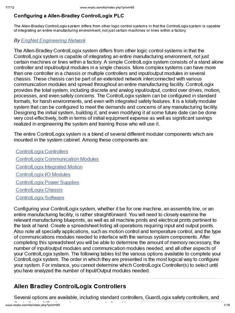 Allen Bradley Control Logix PLC Introduction | PDF