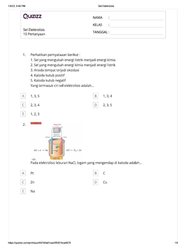 Soal Sel Elektrolisis 1 | PDF