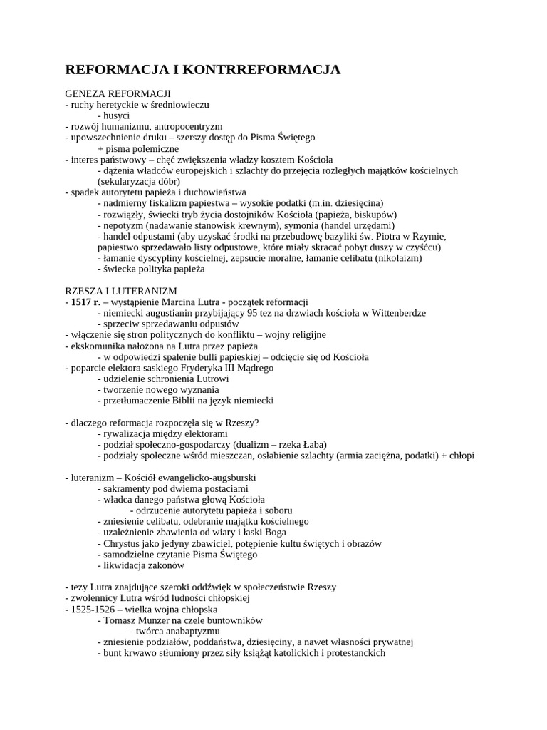 Reformacja I Kontrreformacja | PDF