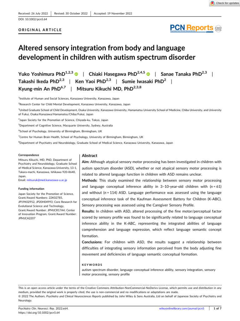 PCN Reports - 2022 - Yoshimura - Altered Sensory Integration From Body ...