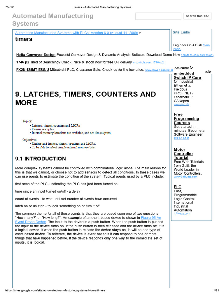 timers,COUNTER,LATCHES ETC - Automated Manufacturing Systems | PDF