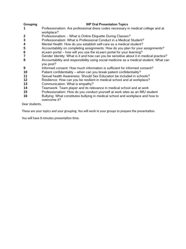 Oral Presentation Topics | PDF