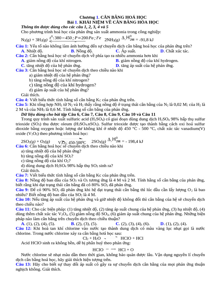 Bai Tap Can Bang Hoa Hoc | PDF