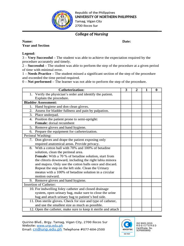 Catheterization Checklist | PDF