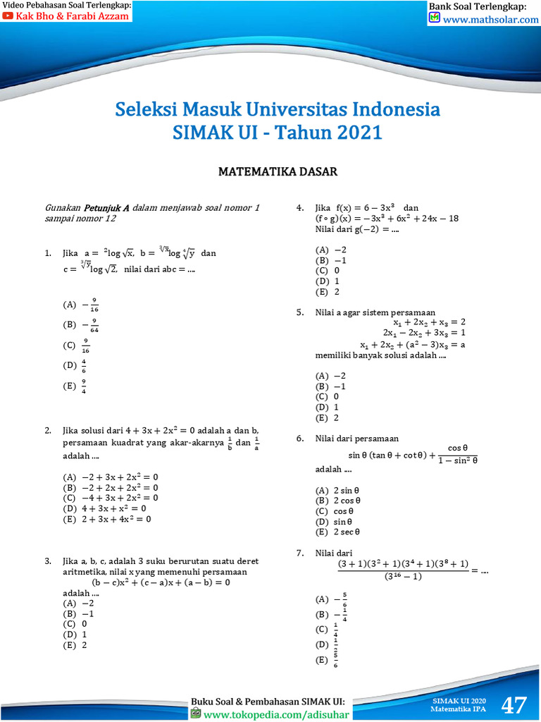 SIMAK UI 2021 - Kemampuan Dasar | PDF