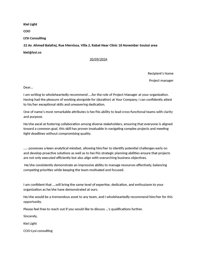 Recommendation Letter For PM | PDF