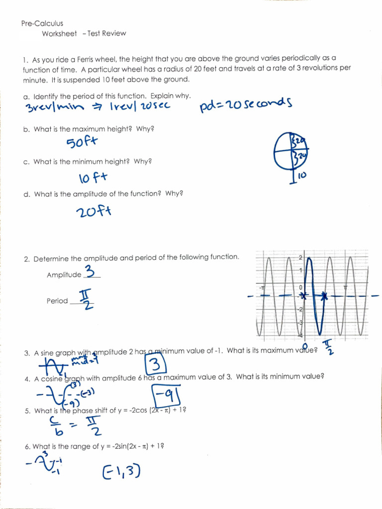 PC Graphing Trig Functions Worksheet J KEY | PDF
