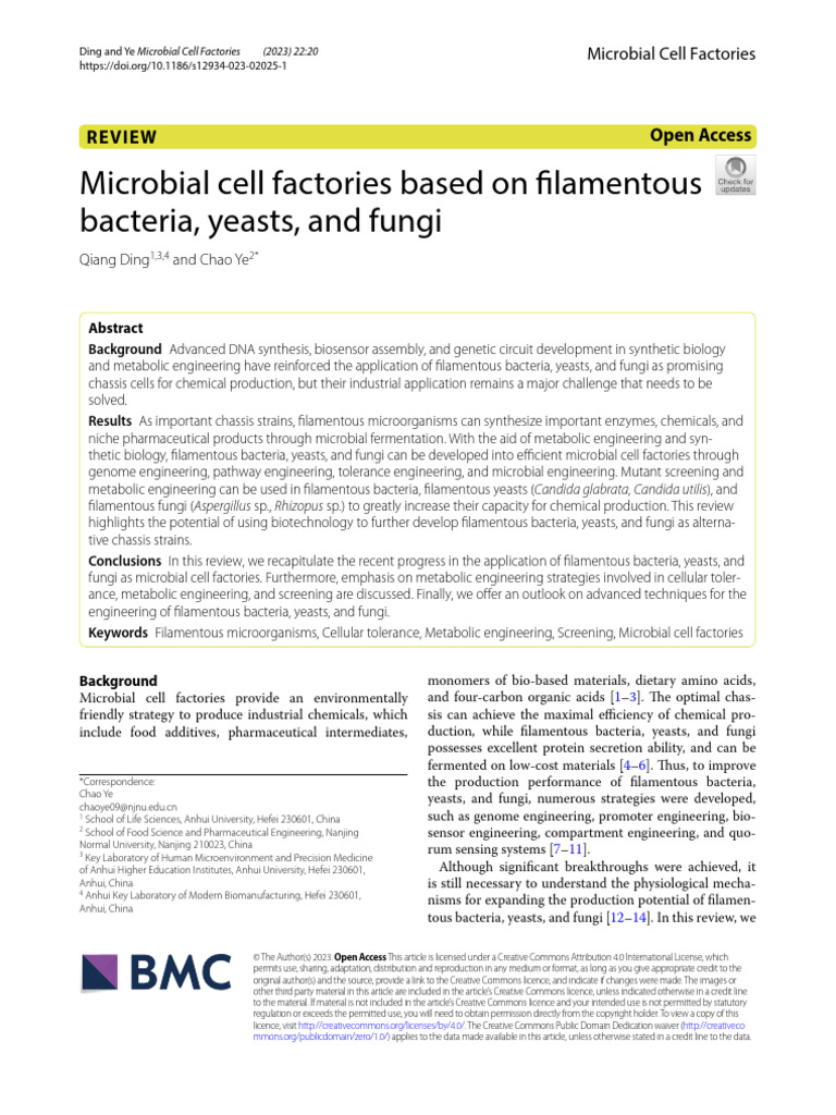 Microbial Cell Factories Based On Filamentous Bacteria, Yeasts, and Fungi | PDF