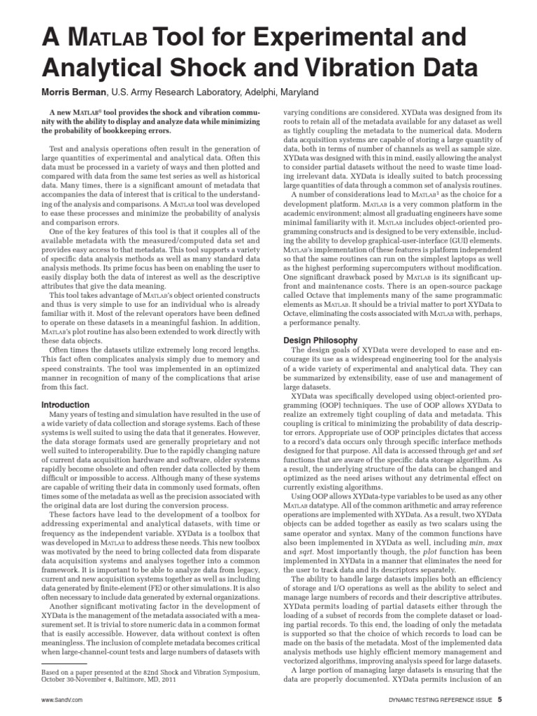 Berman - A Matlab Tool For Experimental and Analytical Shoc | PDF