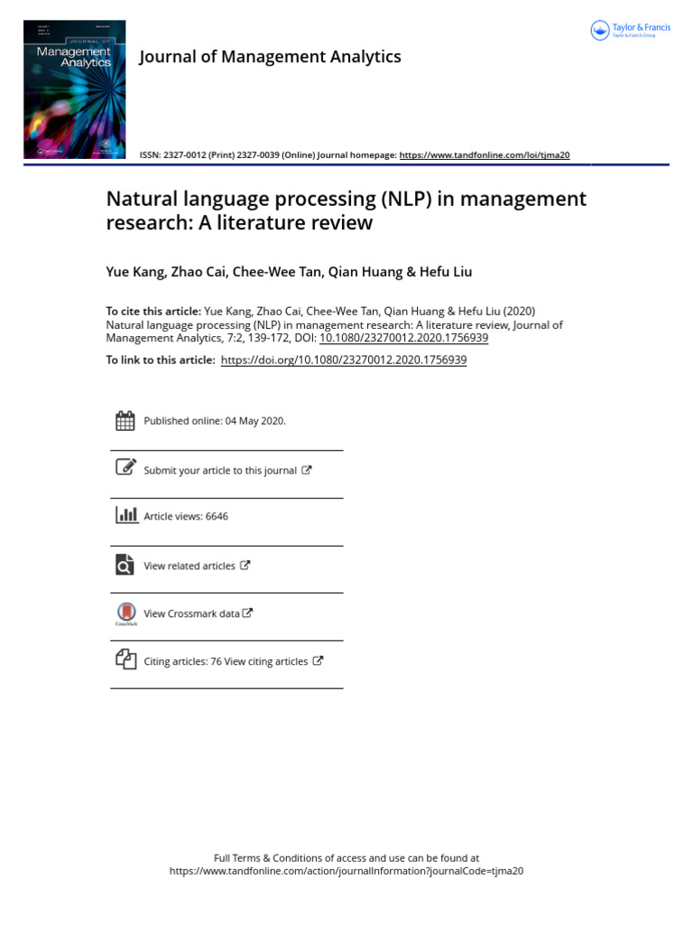 Kang et al. - 2020 - Natural language processing (NLP) in management re | PDF