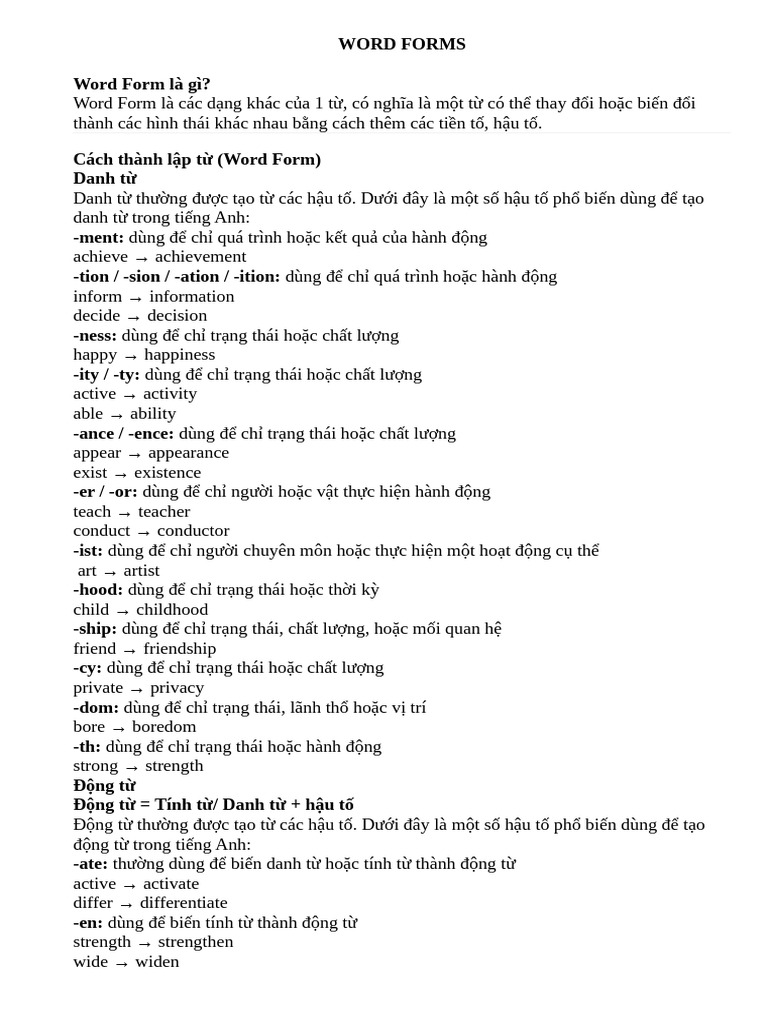 Word Forms | PDF | Second Language Acquisition | Career & Growth