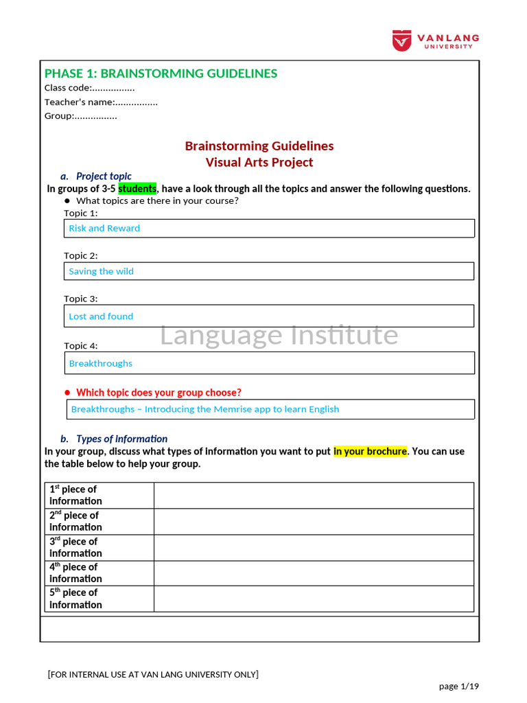 Anh Văn 2_Sample PBA Manual - PHASE 1 - Brainstorming Guidelines | PDF