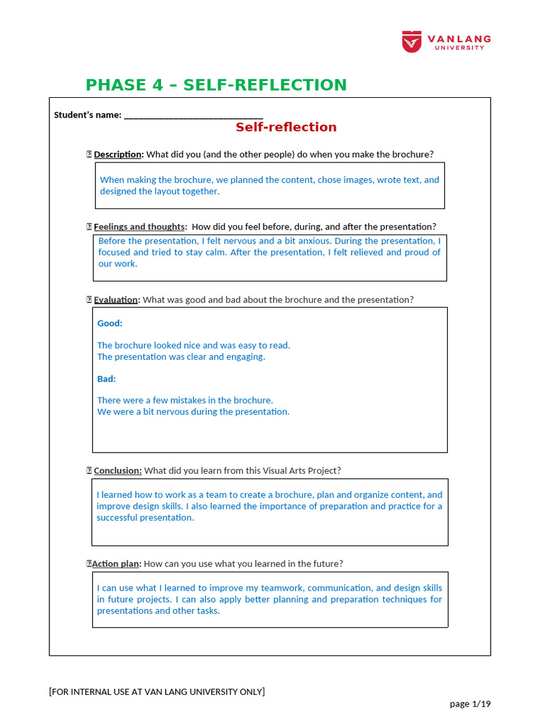 Anh Văn 2 - Sample PBA Manual - PHASE 4 - Self-Reflection | PDF