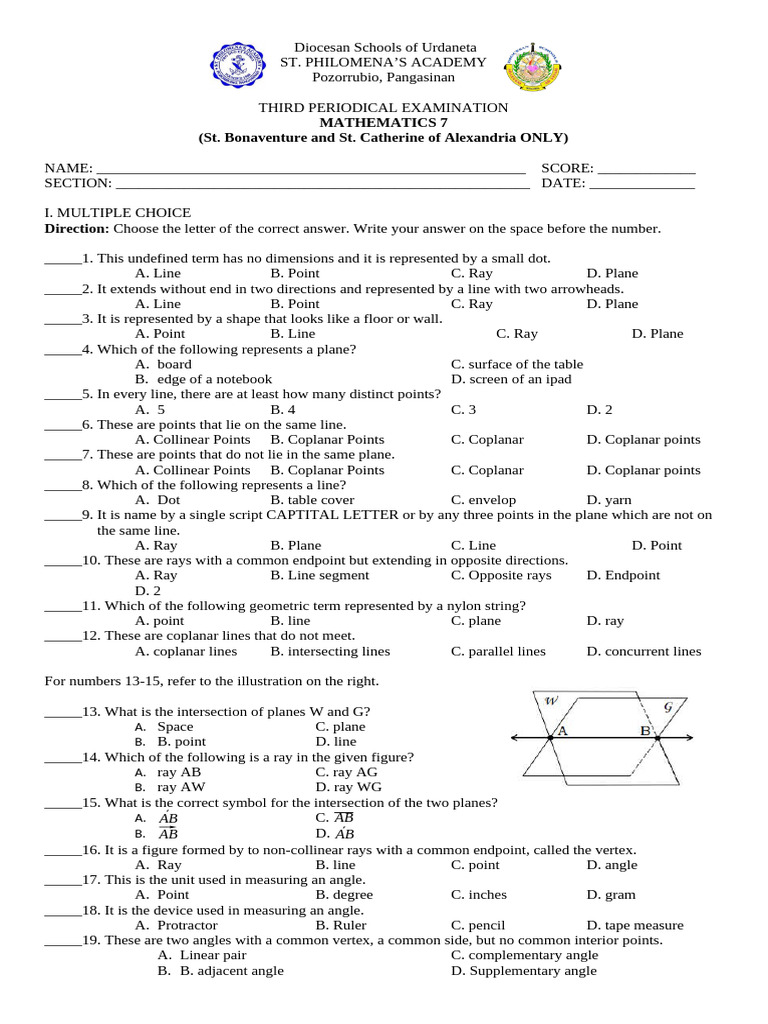 Q3 Math 7 Third Periodical | PDF | Angle | Line (Geometry)