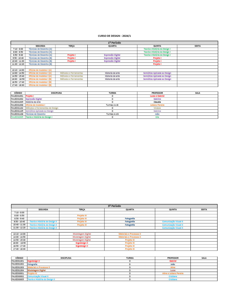 Grade horária, 2024-1 | PDF