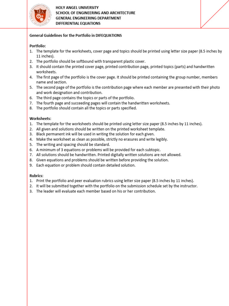 DE Portfolio Guidelines | PDF