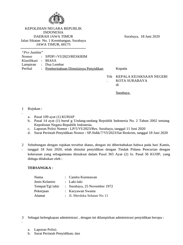 SPDP Candra Kurniawan Fix | PDF