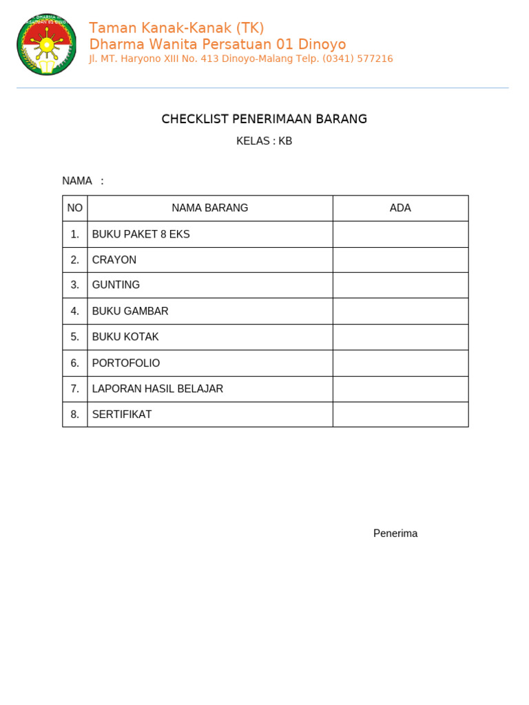 Checklist Penerimaan Barang | PDF
