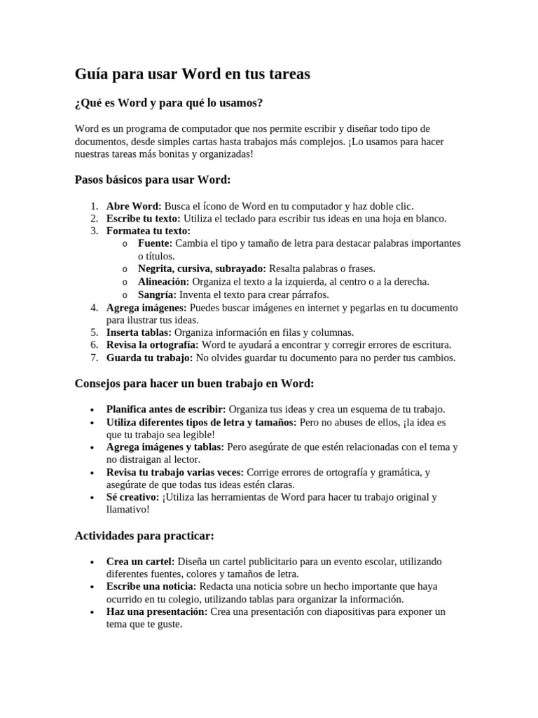 Guía para Usar Word en Tus Tareas | PDF | Crecimiento personal y profesional | Arte