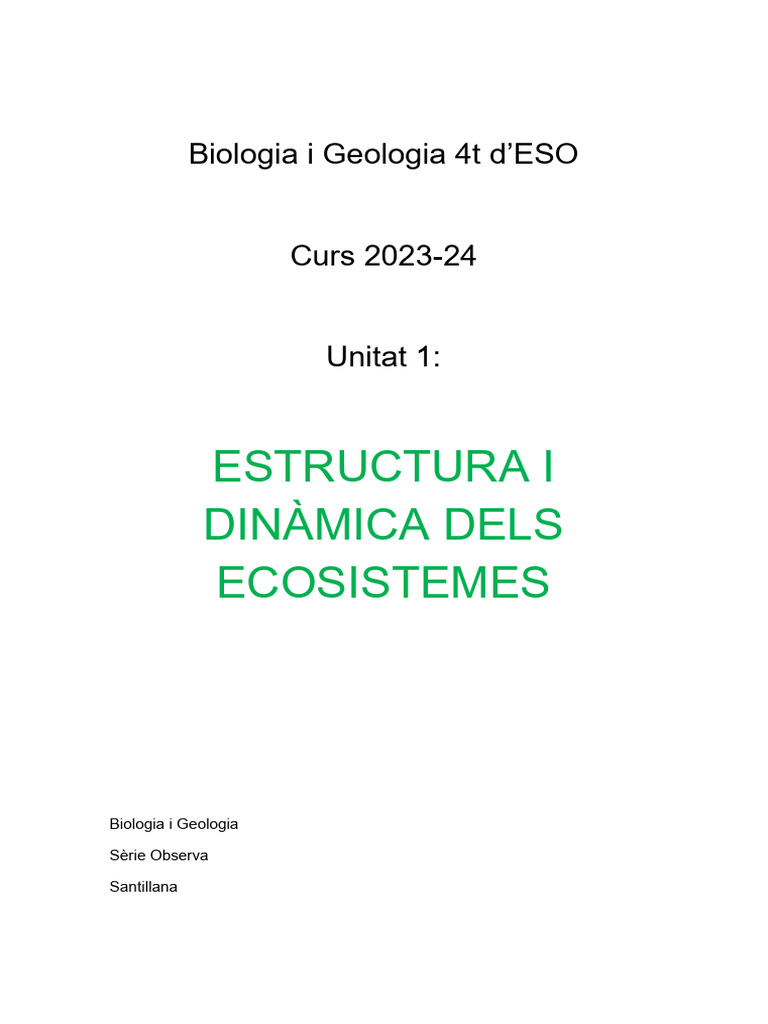 Unitat 1 Estructura I Dinàmica Dels Ecosistemes | PDF
