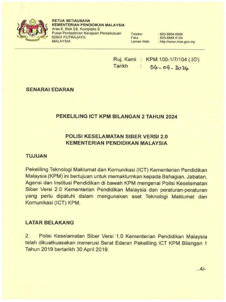 Surat Pekeliling ICT KPM Bil. 2 2024 PKS KPM | PDF