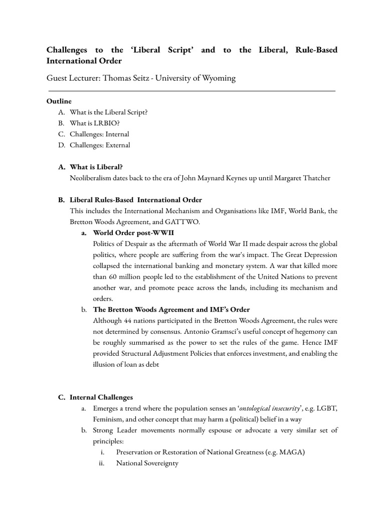 Challenges to the ‘Liberal Script’ and to the Liberal, Rule-Based ...