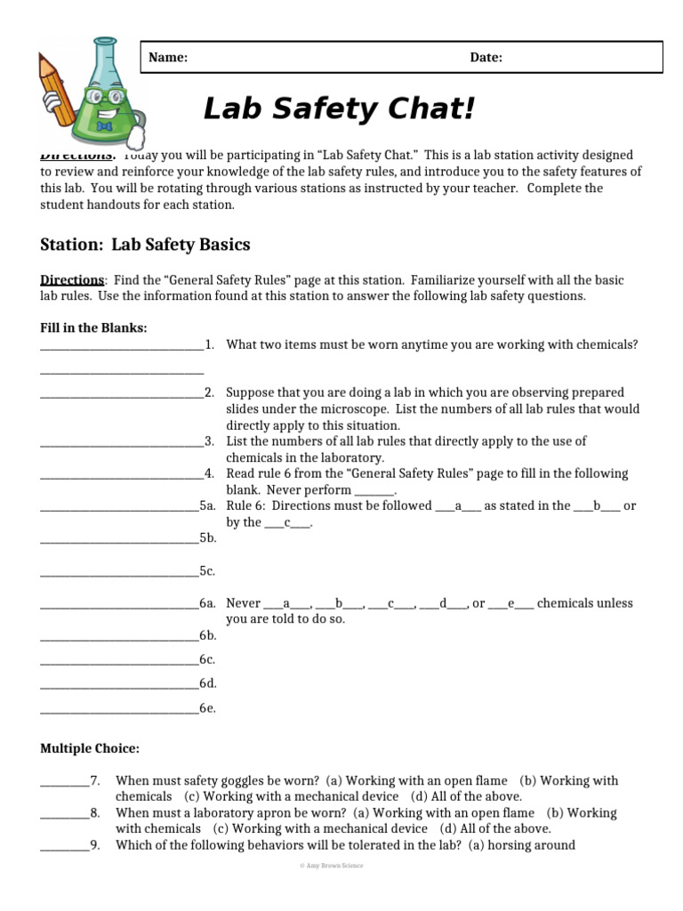 Lab Safety Chat Student Handouts | PDF