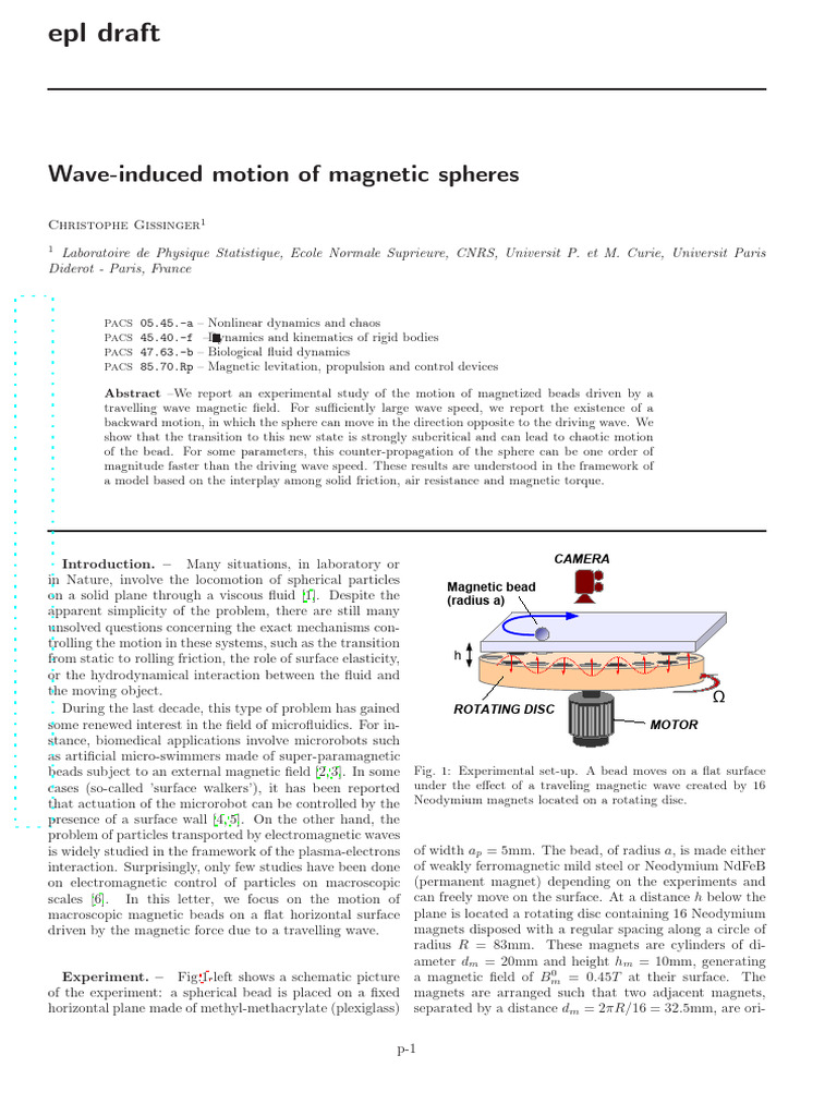 Wave-Induced Motion of Magnetic Spheres: Christophe Gissinger | PDF
