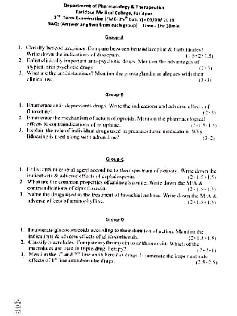 Pharmacology 2nd Term SAQ | PDF