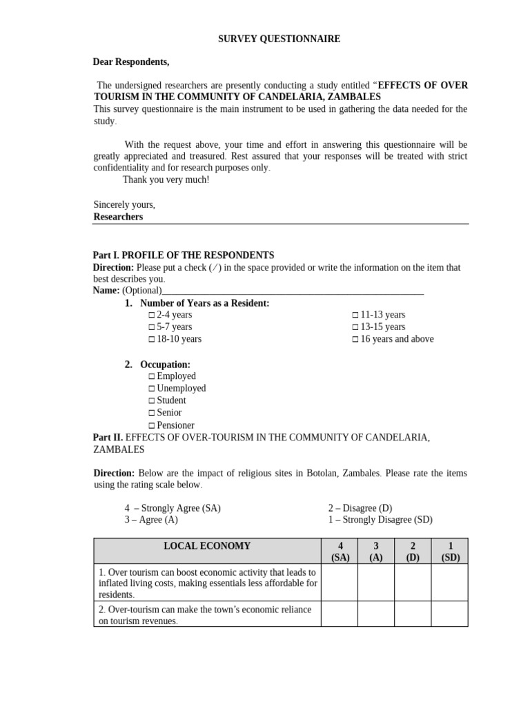 Survey Questionnaire | PDF