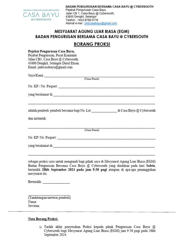 Borang Proksi Egm CB | PDF