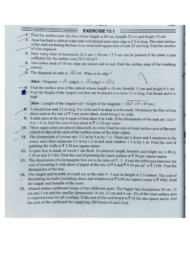 Surface Area and Volume Set 1 | PDF