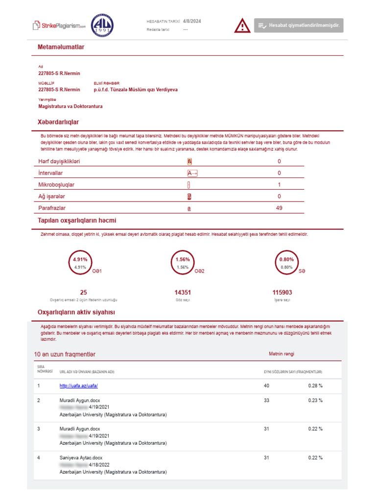 Qısa Hesabat Gostər S RNermin | PDF