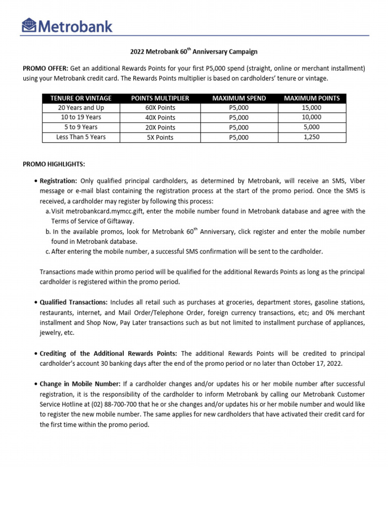 2022 MB Anniv Promo Mechanics | PDF | Credit Card | Visa Inc.