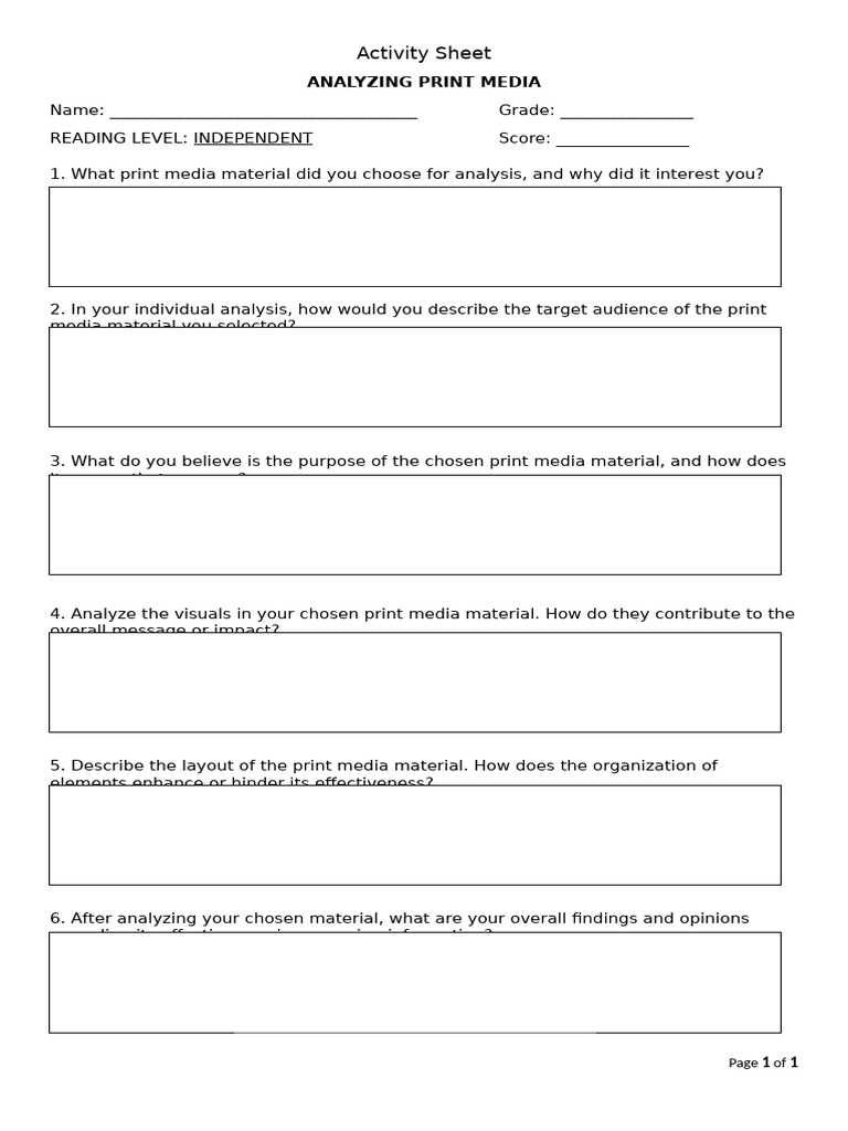 Analyzing Print Media Worksheet | PDF | Career & Growth | Business