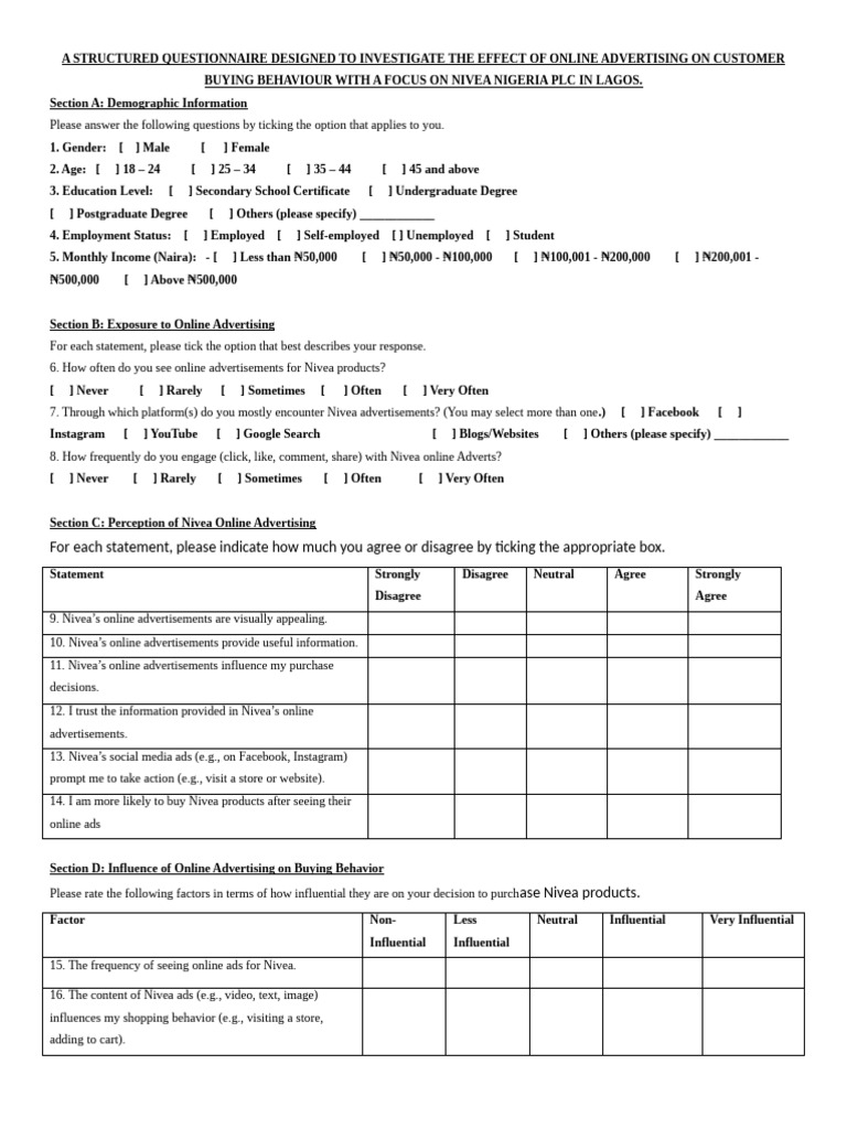 Proposed Questionnaire | PDF