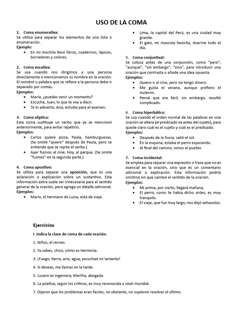 Uso de La Coma | PDF