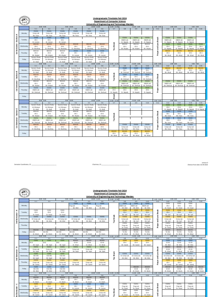 UG - Timetable - CS - Fall 2024 - V0 - Effective - 02-09-2024 | PDF