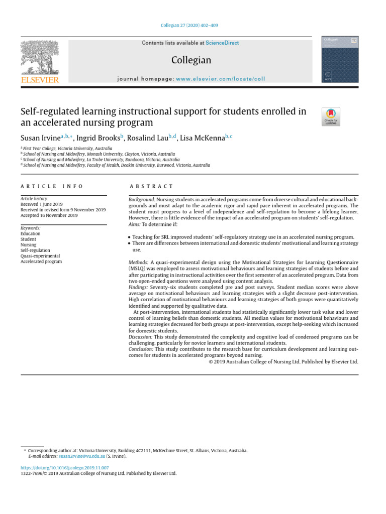 Self-Regulated Learning Instructional Support For Students Enrolled in | PDF