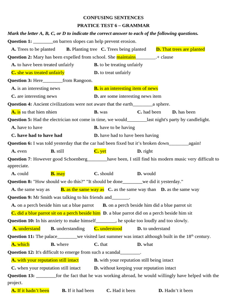 CONFUSING SENTENCES - Docx - PR 6+ 31 | PDF