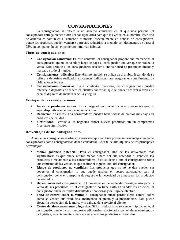 CONSIGNACIONES | PDF | Contabilidad | Cuentas por pagar