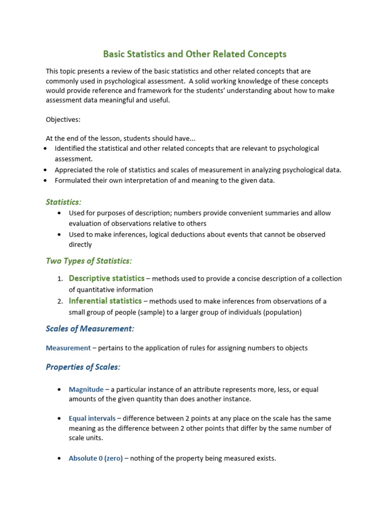 Basic Statistics and Other Related Concepts | PDF
