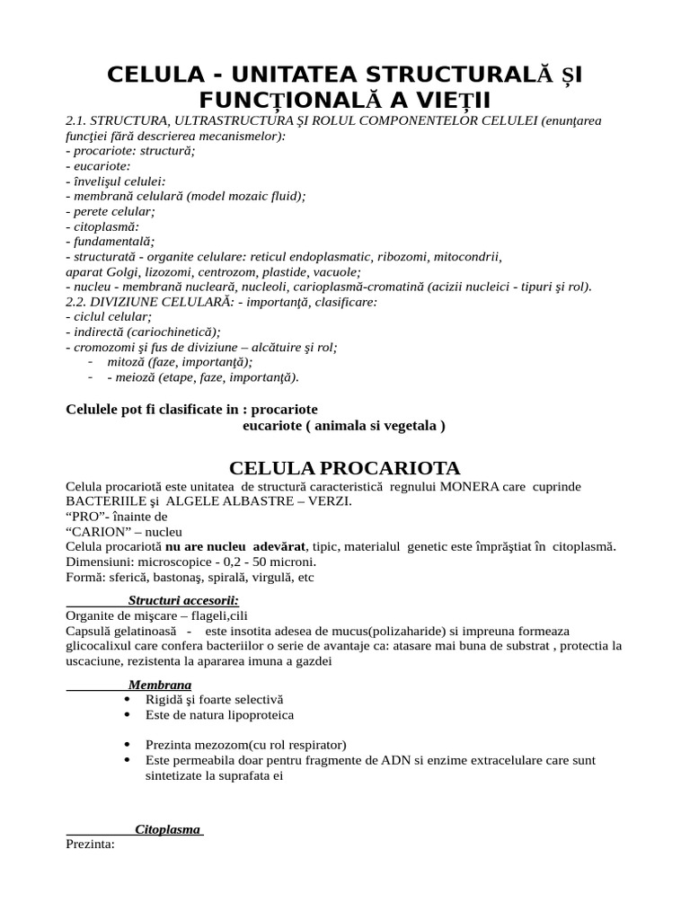 Celula - Unitate Structurală | PDF