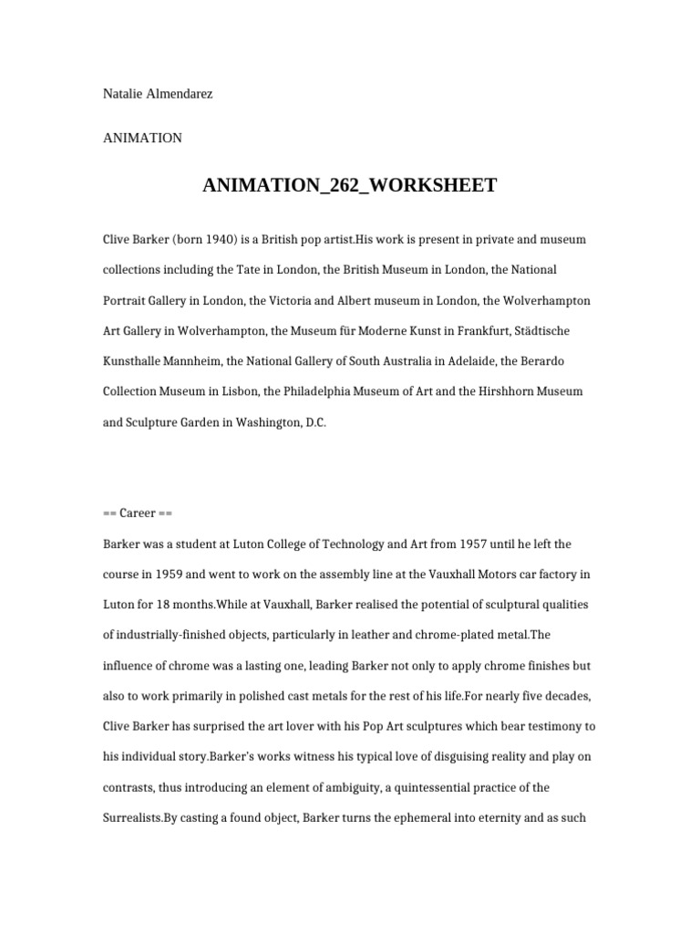 Animation 262 Worksheet | PDF