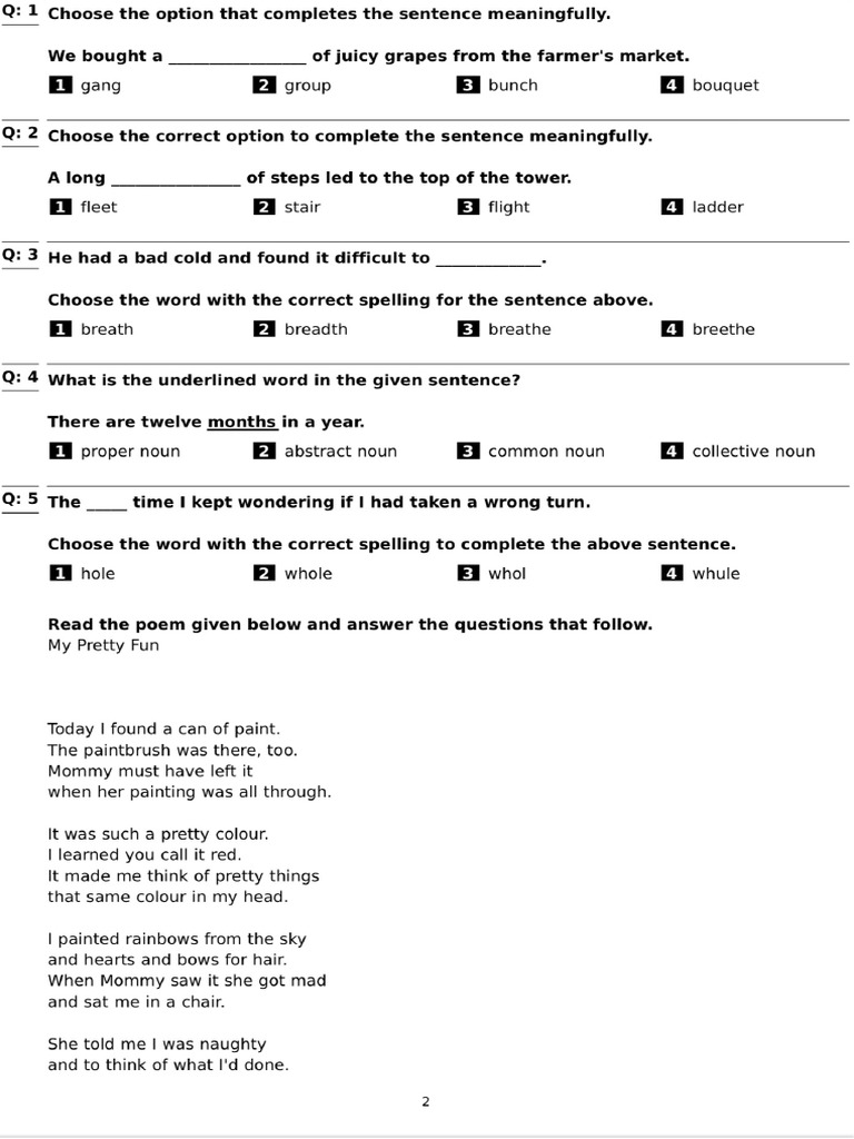 Class 4 Pdf Sample Paper English Pdf