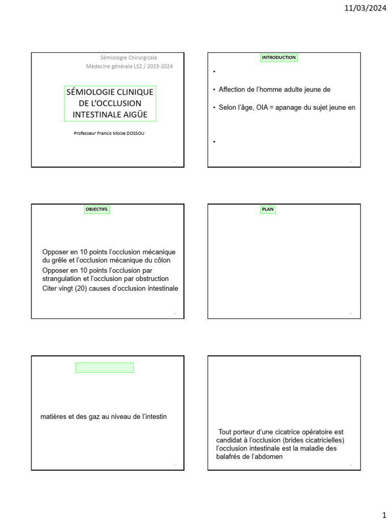 Occlusion Intestinale Aiguë : Sémiologie et Diagnostic | PDF | Abdomen ...